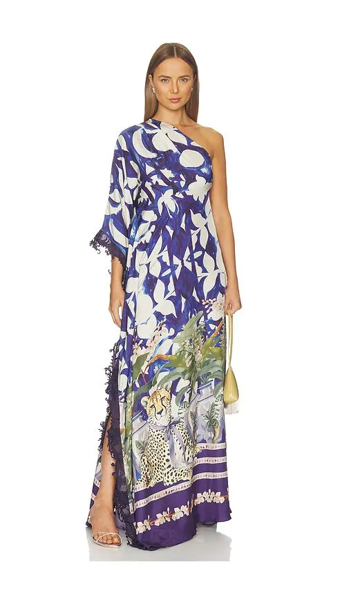 FALGUNI SHANE PEACOCK Chateau Cheetah Print Kaftan - Navy