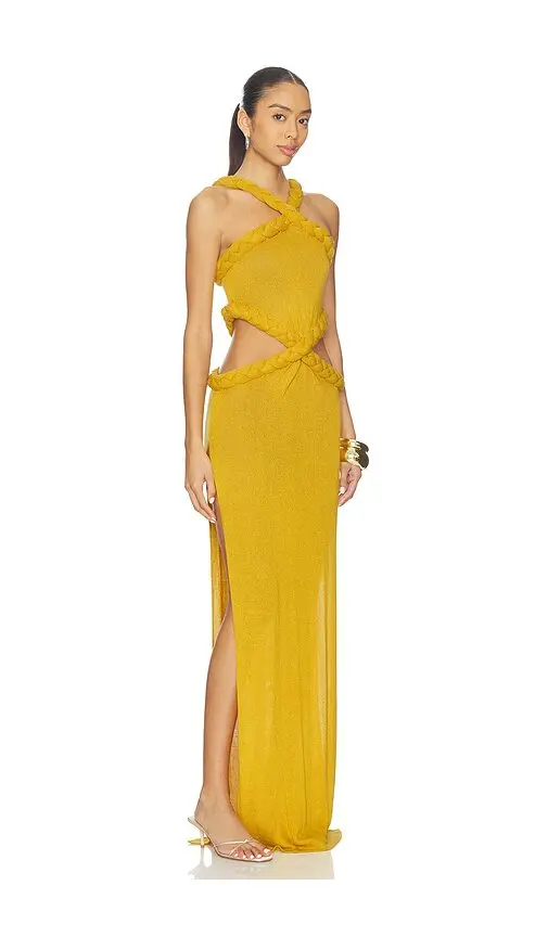 BRONX BANCO Bronx And Banco Knit Celeste Halterneck Maxi Dress - Mustard