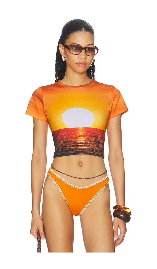LESLIE AMON Printed Cropped T-shirt
