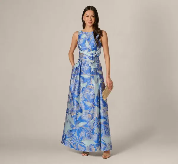 Adrianna Papell Metallic Iris Floral Organza Gown - Blue Multi
