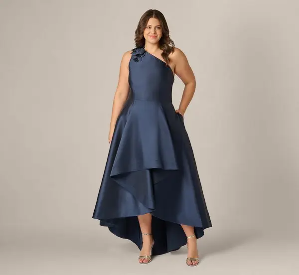 Adrianna Papell One-shoulder High-low Gown With Applique