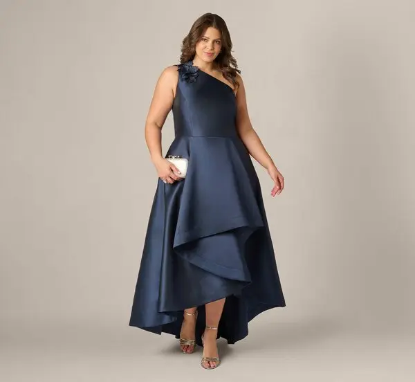 Adrianna Papell One-shoulder High-low Gown With Applique