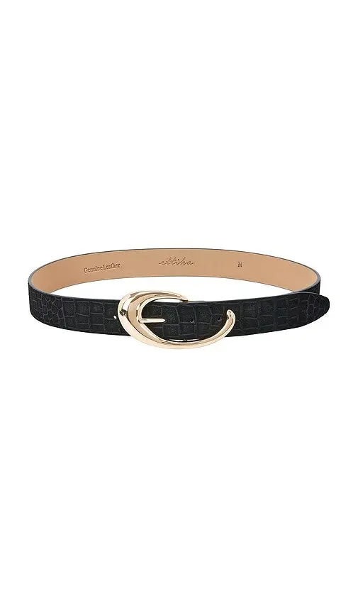 Ettika Croc Effect Leather Belt With Gold Tone Buckle - Black