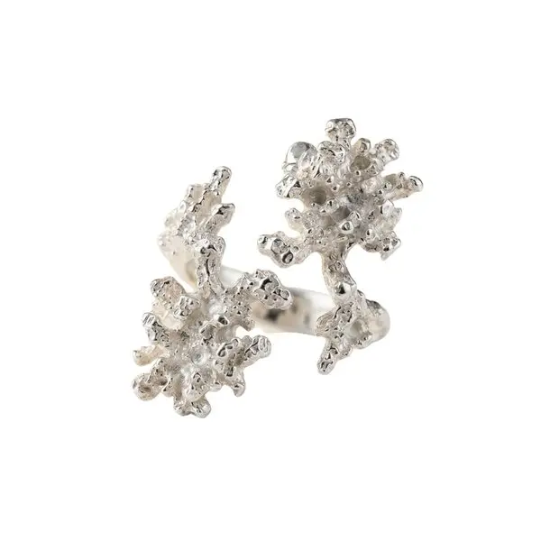 DAINTY LONDON Saltwater Coral Adjustable Statement Ring - Silver