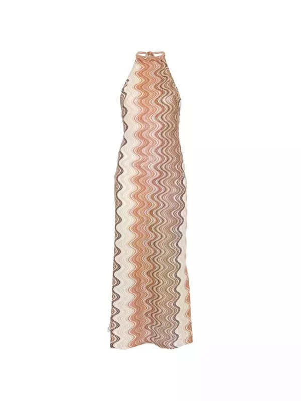 MC2 SAINT BARTH Zigzag-print Halterneck Maxi Dress - Neutrals