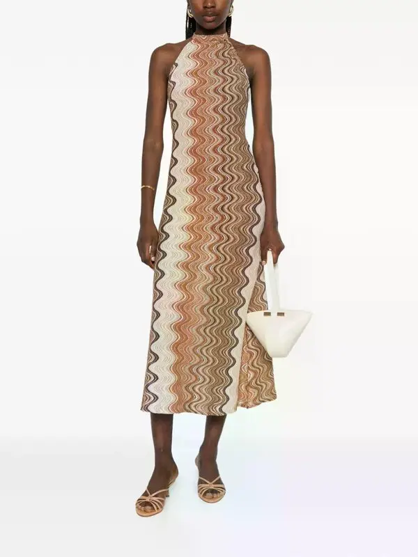 MC2 SAINT BARTH Zigzag-print Halterneck Maxi Dress