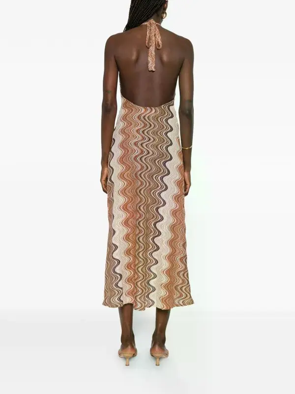 MC2 SAINT BARTH Zigzag-print Halterneck Maxi Dress