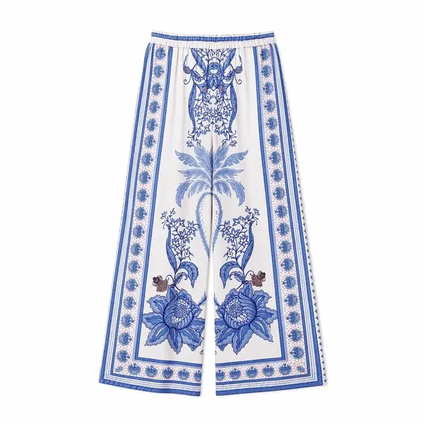 YUMI Satin Print Placement Relaxed Trousers