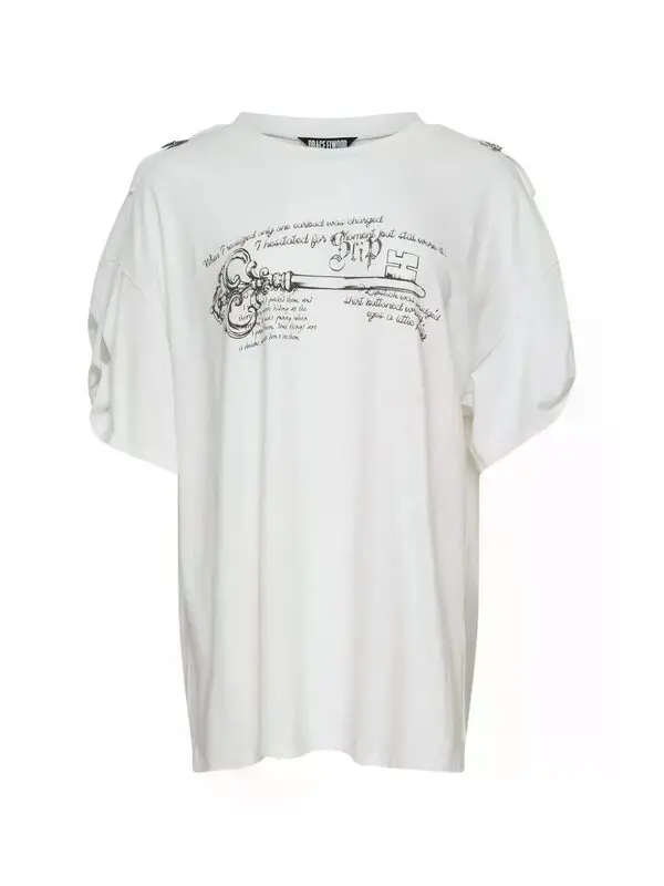 GRACE ELWOOD Key-print Turned-up T-shirt - White