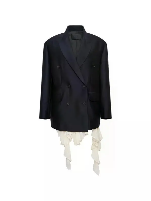 YCH Double-breasted Blazer With Ruffled Detail