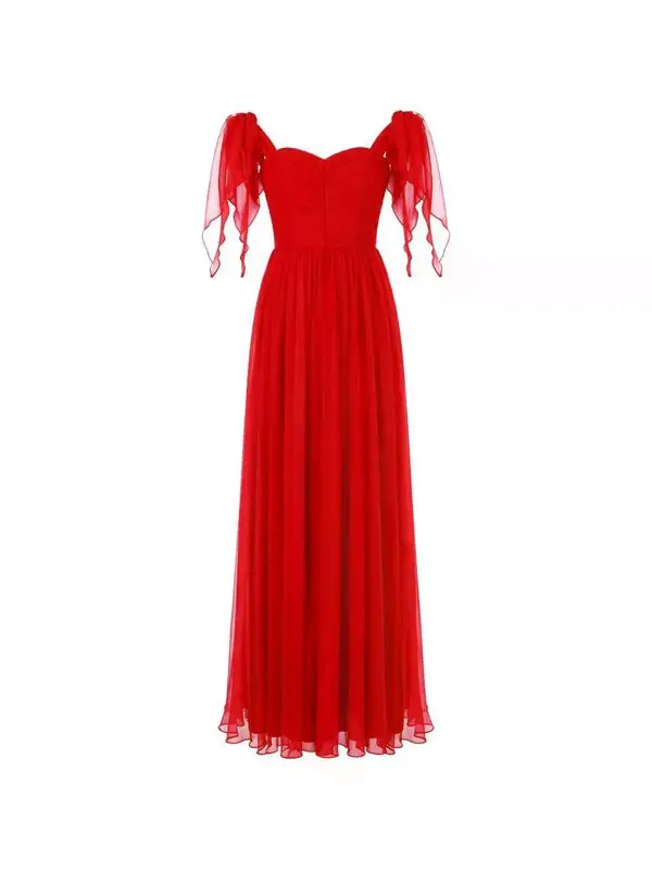 ROSERRY Elizabeth Off-the-shoulder Pleated Maxi Dress - Red