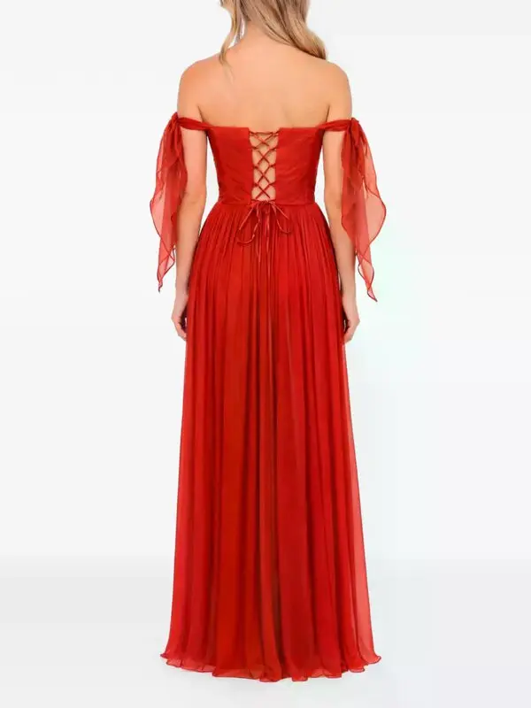 ROSERRY Elizabeth Off-the-shoulder Pleated Maxi Dress - Red