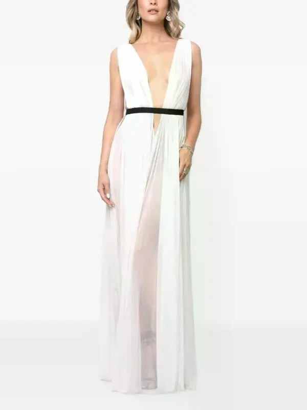 ROSERRY Pleated Tulle Maxi Dress - White