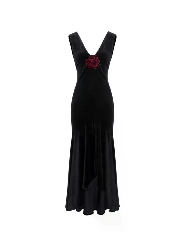 ROSERRY Rose-appliqué High-low Dress - Black
