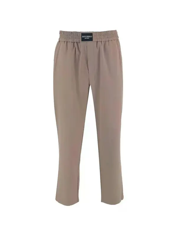 Just Cavalli Straight-leg Trousers With Logo Patch - Neutrals
