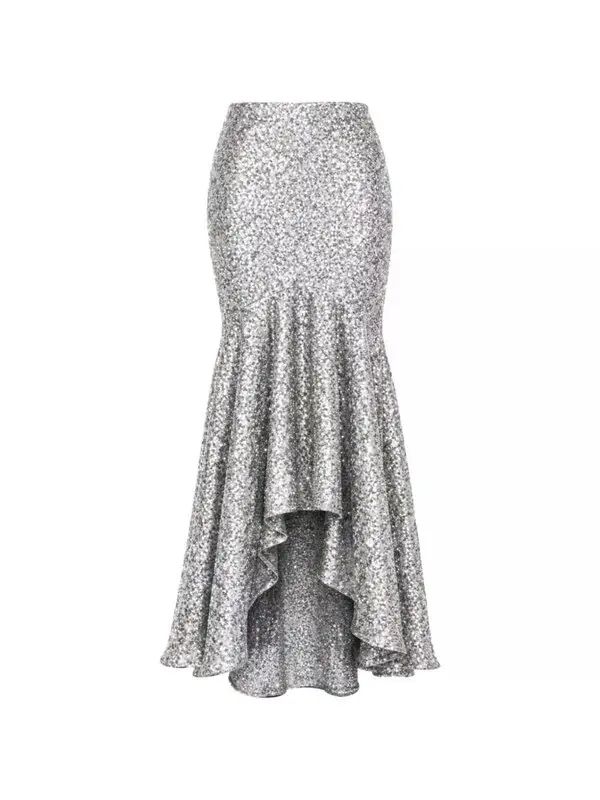 ROSERRY Sequin-embellished Ruffled Skirt - Silver