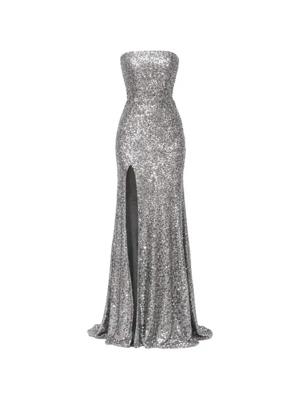 ROSERRY Sequin-embellished Lace-up Maxi Dress - Silver