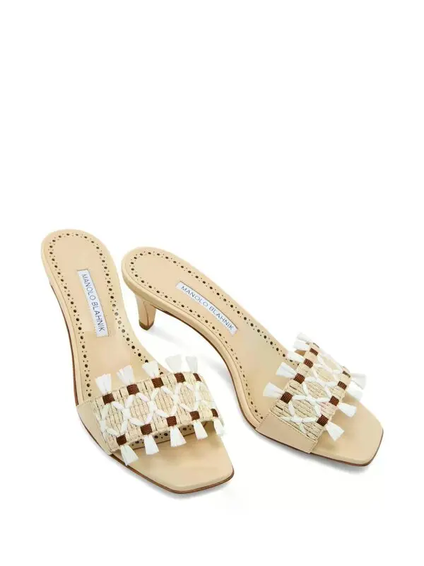 Manolo Blahnik Woven-detail Fringed Mules