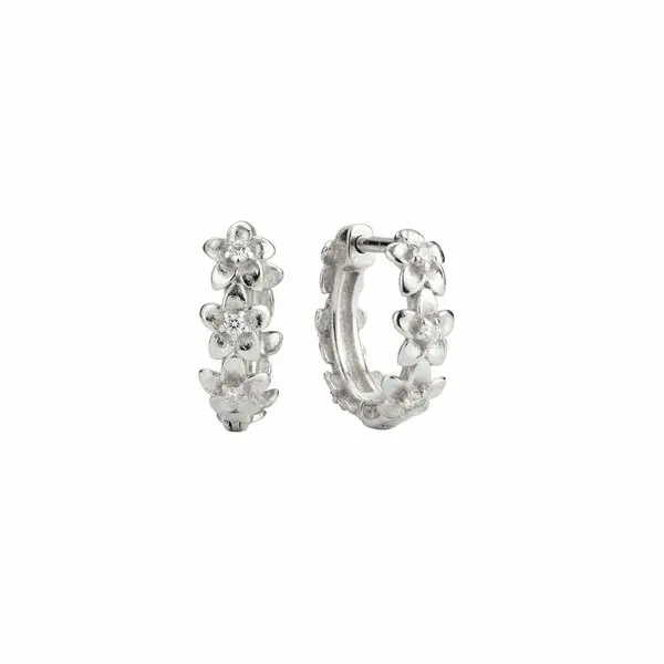 DAINTY LONDON Sterling Flower Huggie Hoop Earrings - Silver
