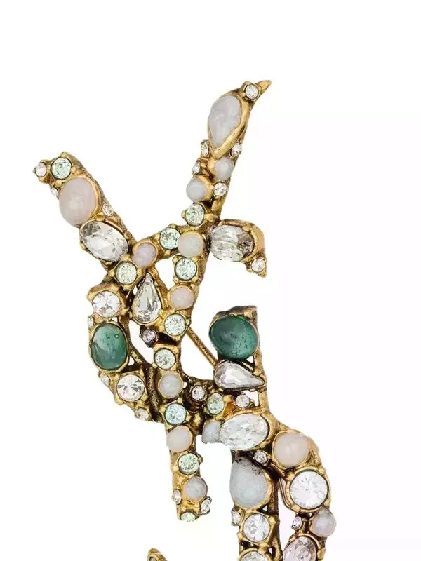 Saint Laurent Cassandre Crystal-embellished Brooch - Gold