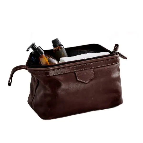 POSH TOTTY DESIGNS Leather Washbag With Hinged Zip Opening - Brown