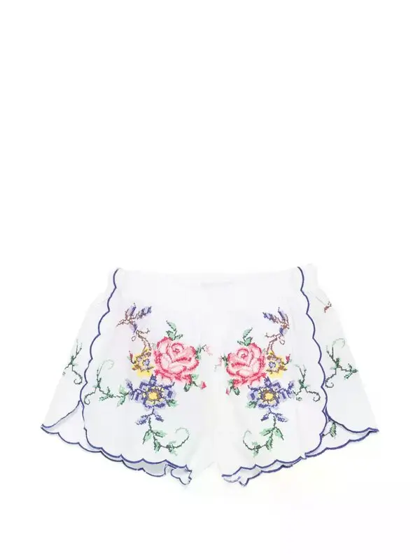 ORSINA Floral-embroidered Mini Shorts - White