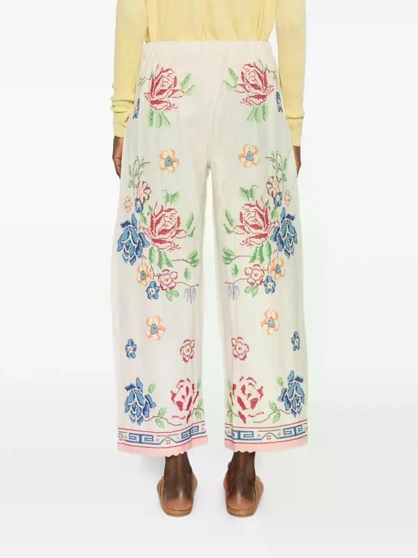 ORSINA Cross-stitch Embroidered Palazzo Pants