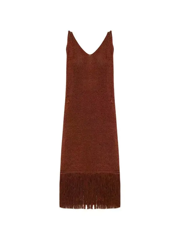 AKEP Fringe-trimmed V-neck Dress