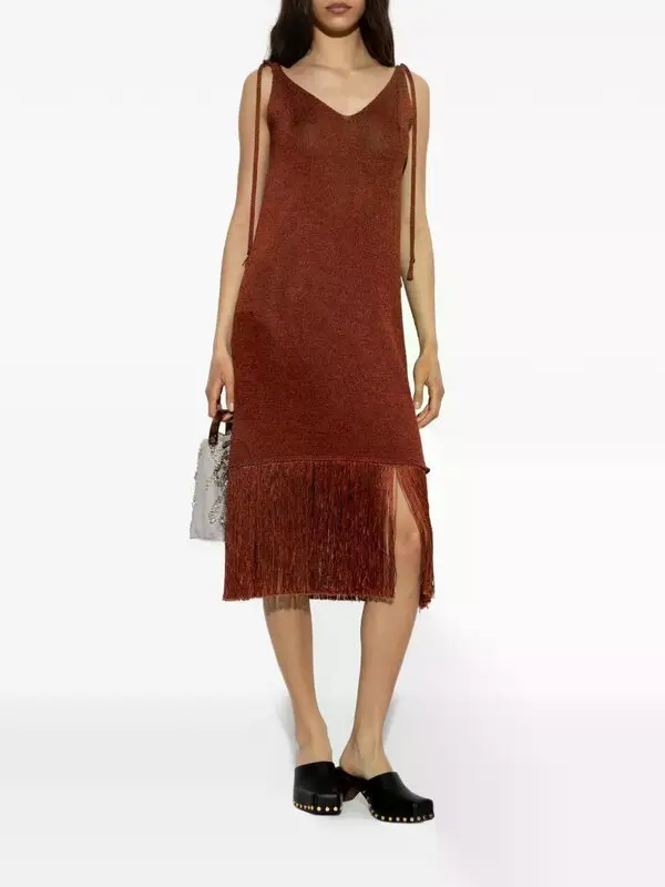 AKEP Fringe-trimmed V-neck Dress
