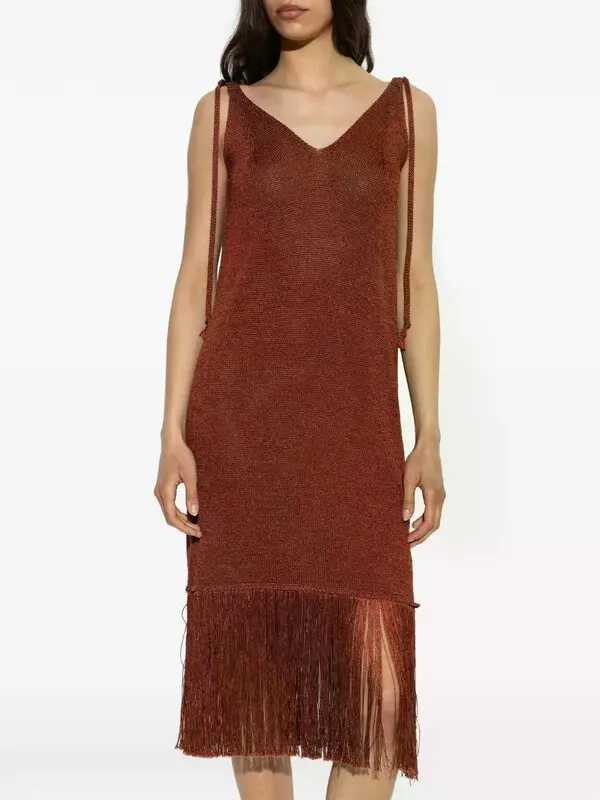 AKEP Fringe-trimmed V-neck Dress
