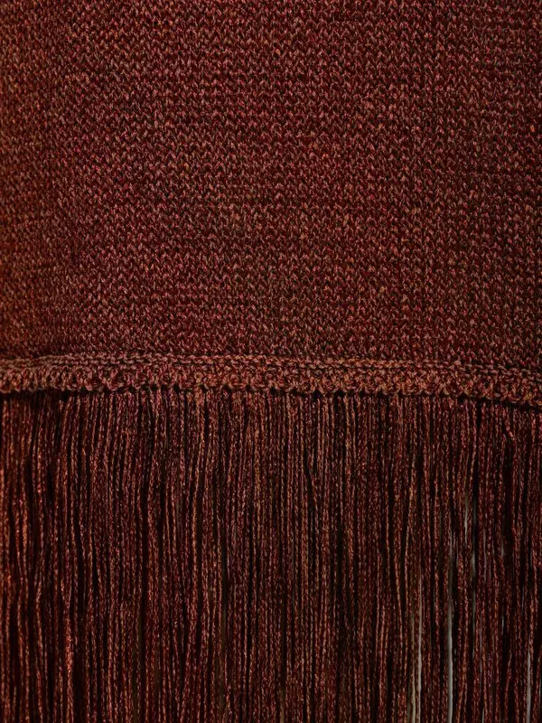 AKEP Fringe-trimmed V-neck Dress