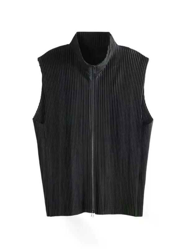 Issey Miyake Pleated Zip-up T-shirt - Black