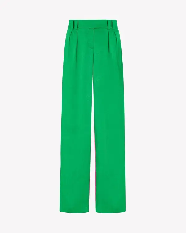 Serena Bute Crinkled Satin Boyfriend Trousers - Green