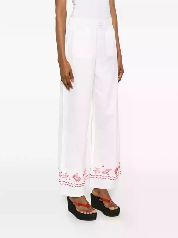 Maison Labiche Embroidered Wide-leg Trousers - White