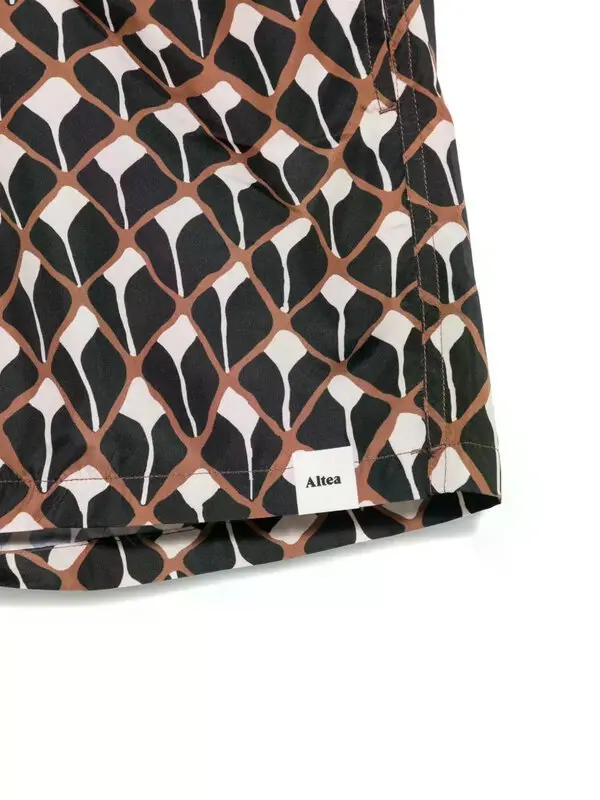 Altea Geometric-print Drawstring Swim Shorts - Black
