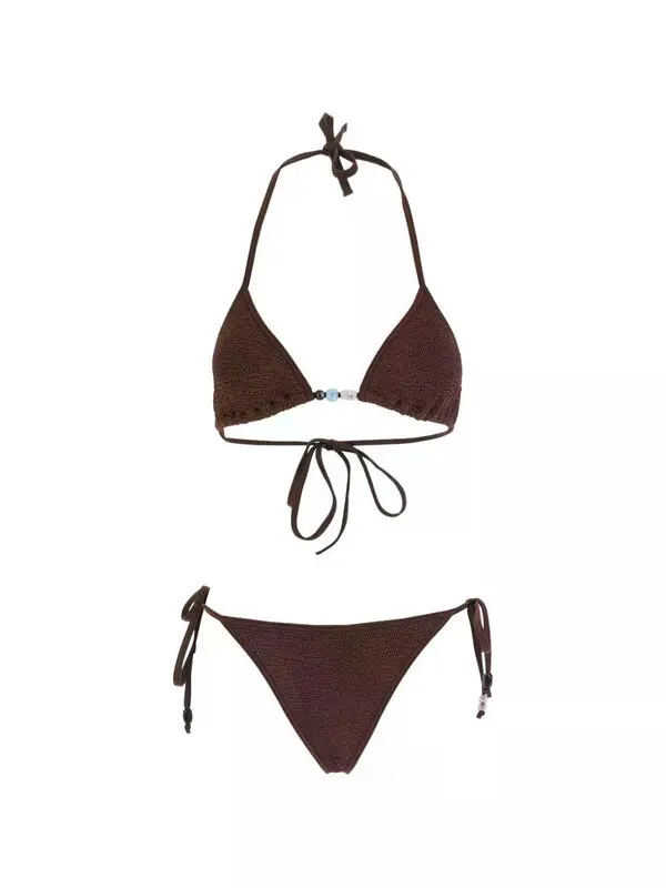 Hunza G Gina Bead-embellished Crinkled-effect Bikini - Brown