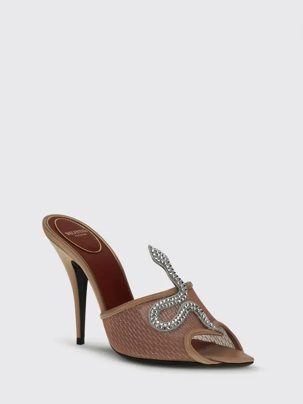 Valentino Garavani Coeur Vipère Rhinestone Mesh Nylon Mules - Beige