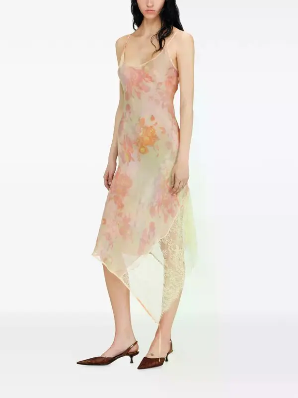 DIESEL® Midi Floral-print Lace-trim Dress