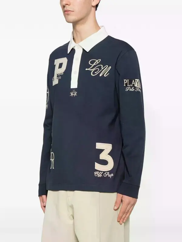 LA MARTINA Logo-patch Long-sleeve Polo Shirt