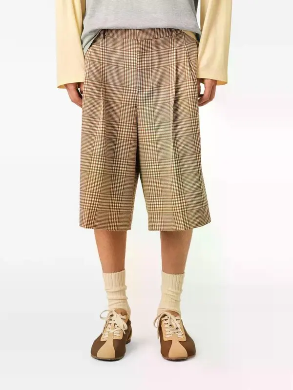 AMI Paris Prince Of Wales Checkered Wool Shorts - Neutrals