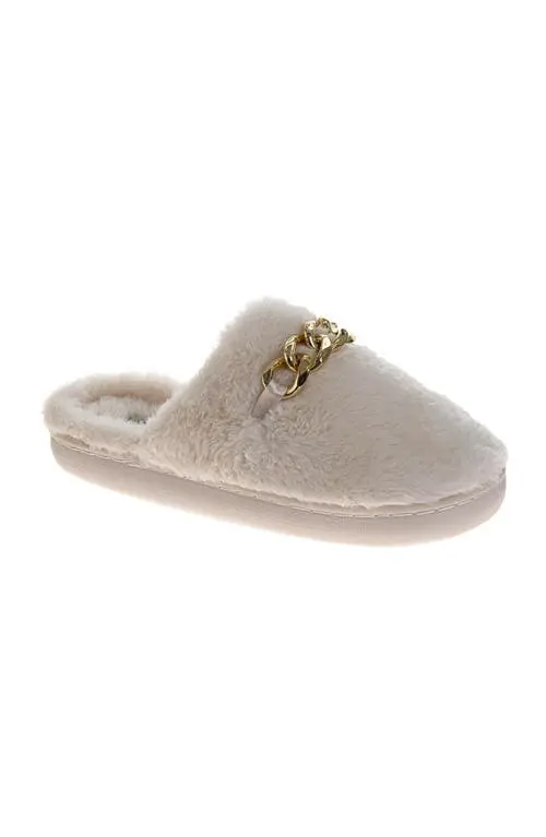 Badgley Mischka Chain Link Faux Fur Slippers - Beige