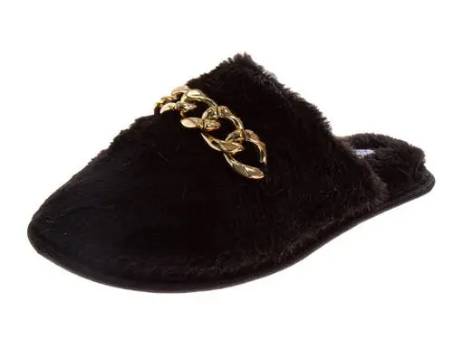 Badgley Mischka Chain Link Faux Fur Slippers - Black