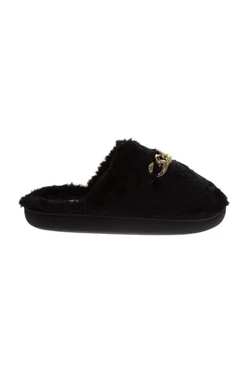 Badgley Mischka Chain Link Faux Fur Slippers - Black