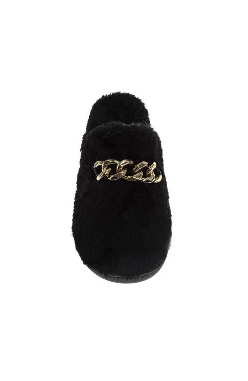 Badgley Mischka Chain Link Faux Fur Slippers - Black