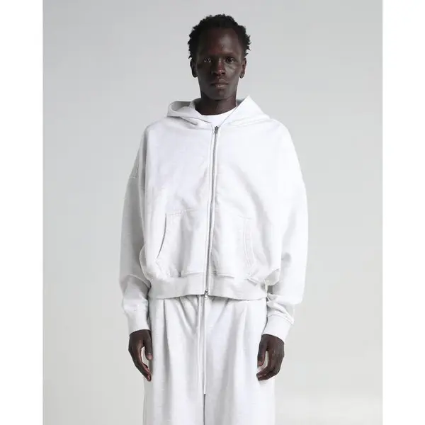 SHAKA WEAR Cropped Double Zip Hoodie - Heather White
