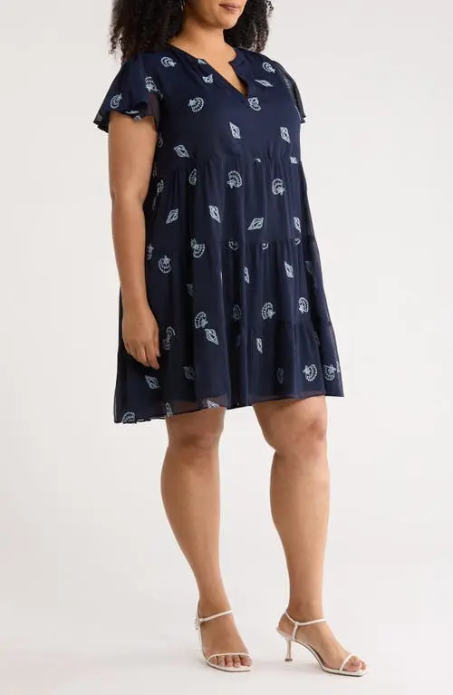 CECE DUPRAZ Embroidered Flutter Sleeve Dress