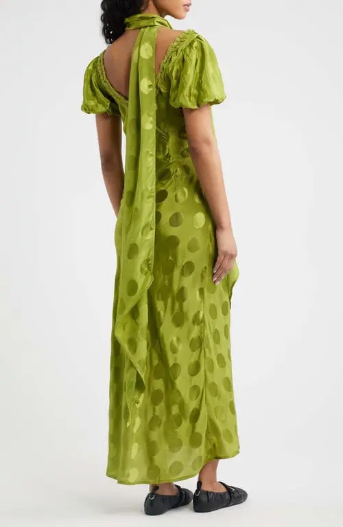 DAMSON MADDER Aoife Dot Satin Jacquard Dress - Green | Editorialist