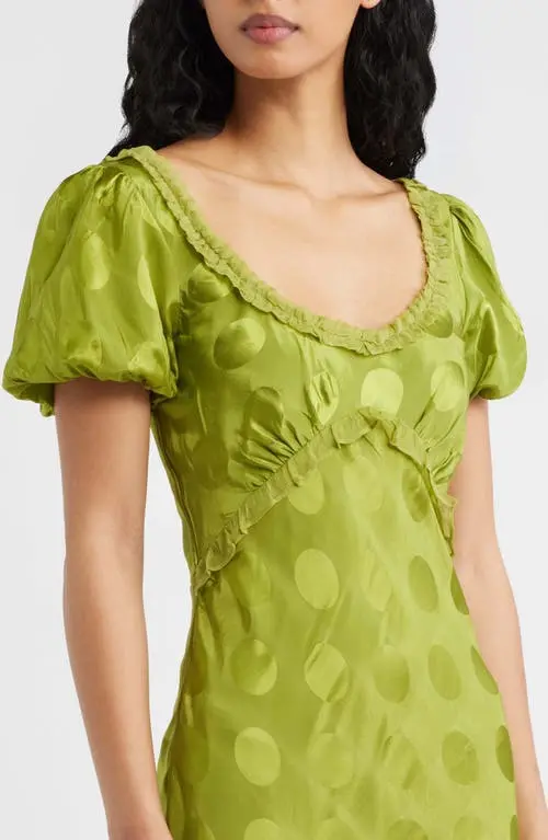 damson madder green silk dress DAMSON MADDER Aoife Dot Satin Jacquard Dress - Green