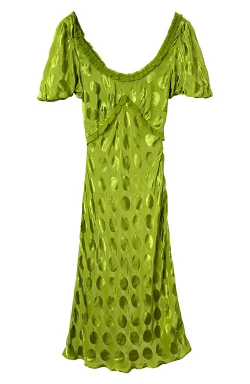 damson madder green silk dress DAMSON MADDER Aoife Dot Satin Jacquard Dress - Green