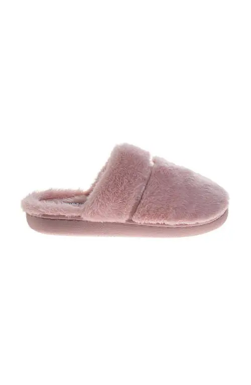 Badgley Mischka Embellished Faux Fur Mule Slippers - Pink